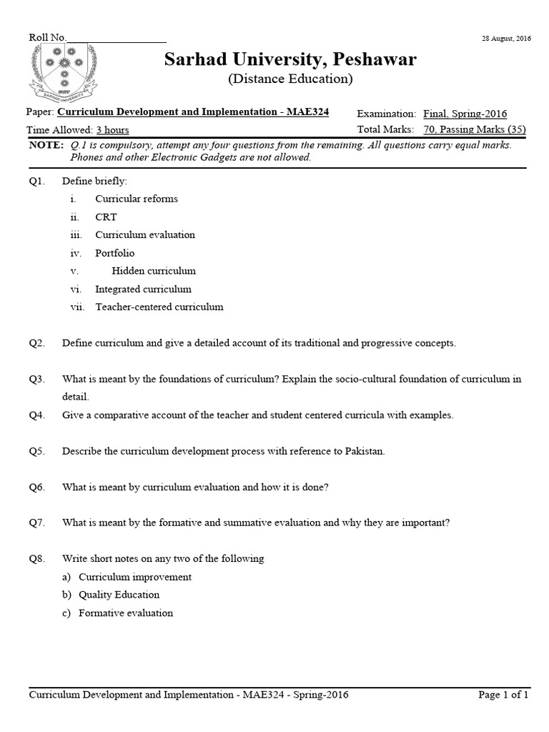 Past Papers Curriculum | PDF | Career & Growth | Art