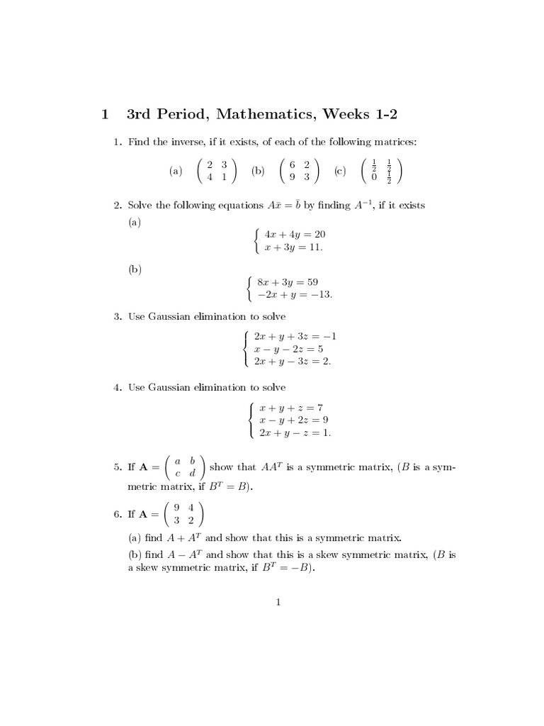 1.mathematics 3rd Period Weeks 1-2 | PDF | Matrix (Mathematics ...