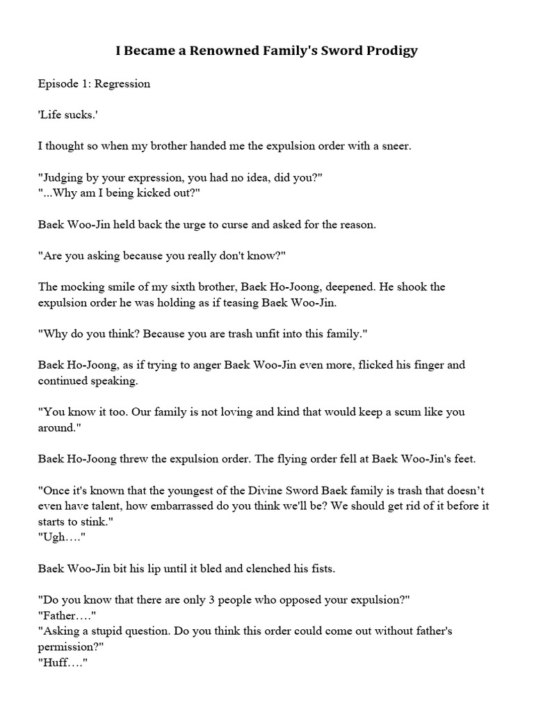 I Became A Renowned Family's Sword Prodigy - Chapter 1 | PDF