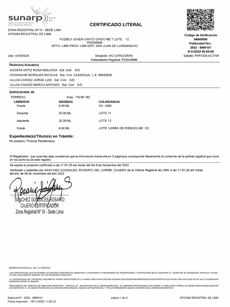 Pueblo Joven Canto Chico MZ-T Lote-12 | PDF | Negocios
