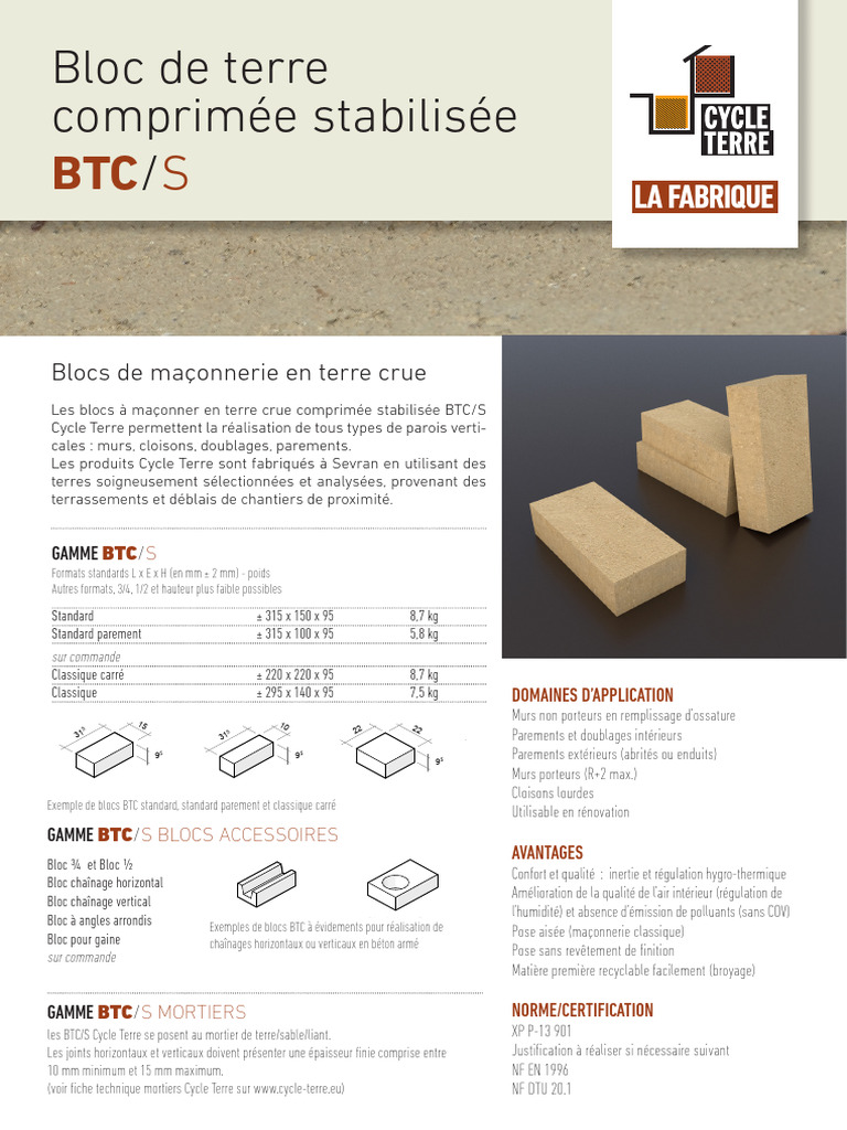 Blocs de Terre Comprimée Stabilisée | PDF | Mortier (matériau) | Ciment