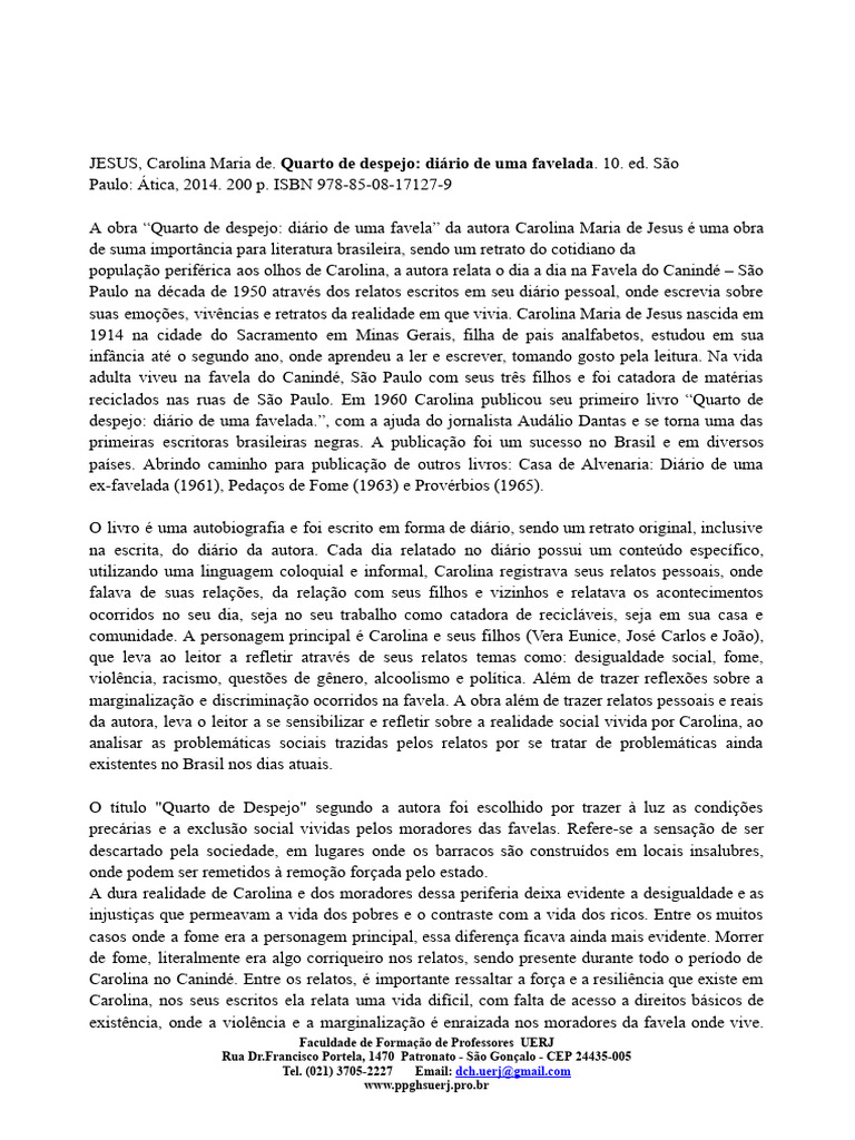 Resenha - Quarto de Despejo | PDF