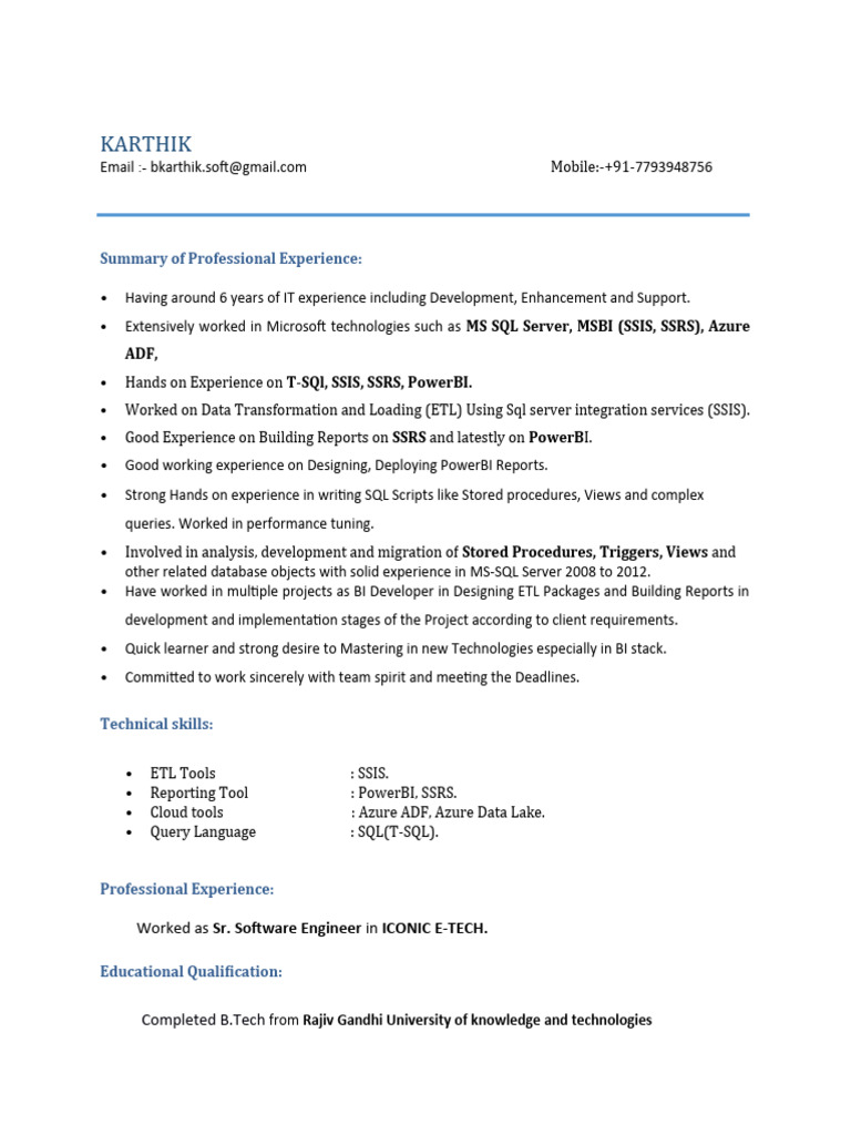 Karthik - ETL SSIS - Advent Biztech | PDF | Microsoft Sql Server | Computing