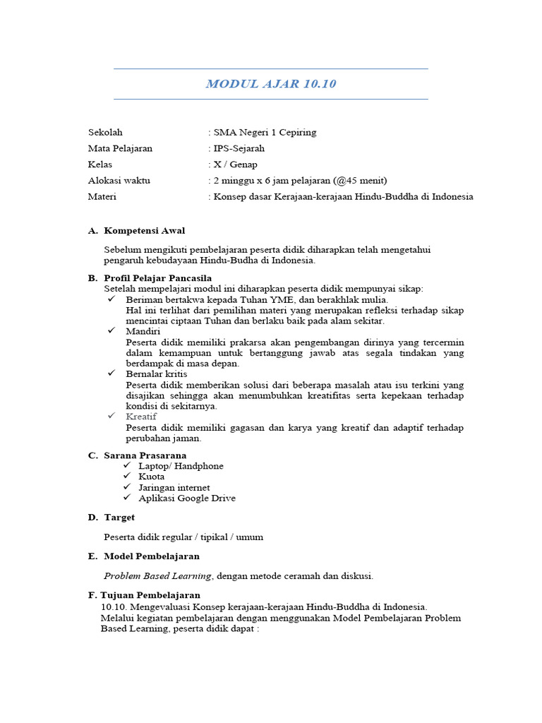 MODUL AJAR 10.10 - Kelas X - Sejarah | PDF | Karier & Perkembangan | Kesehatan Holistik