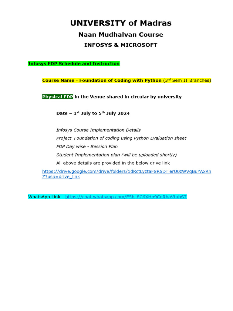 University of Madras - Microsoft & Infosys Course Details | PDF ... University of Madras - Microsoft & Infosys Course Details | PDF ...
