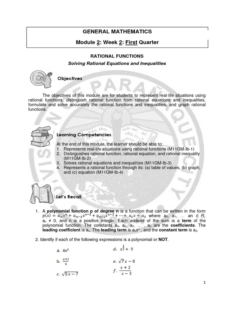GenMath M2 W2 Q1 | PDF | Equations | Polynomial