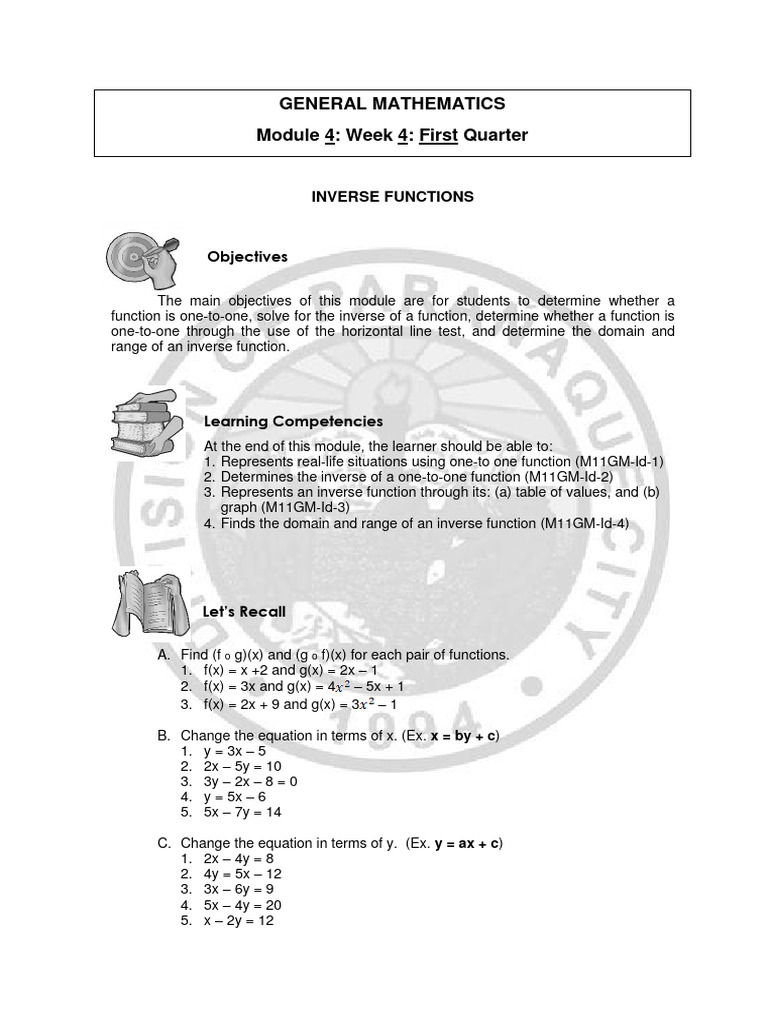 GenMath M4 W4 Q1 | PDF | Function (Mathematics) | Numbers