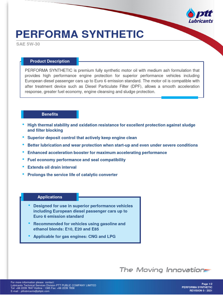 Performa Synthetic | PDF | Motor Oil | Fuels