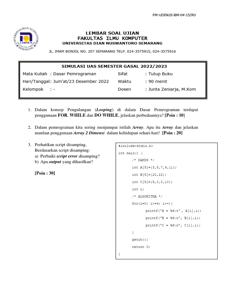 Soal UAS Dasar Pemrograman | PDF