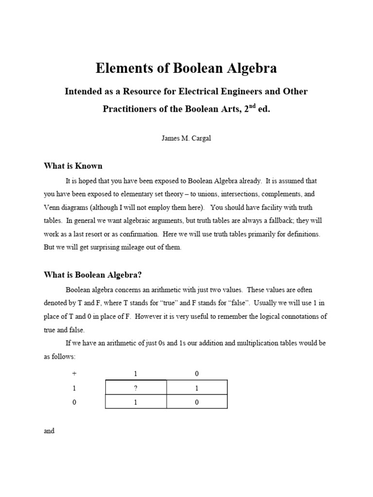 Boolean Algebra for Engineers | PDF | Boolean Algebra | Teaching ...