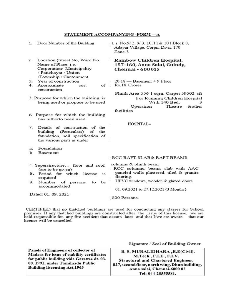 Building Stability Certificate Format | PDF | Tamil Nadu | Structural ...
