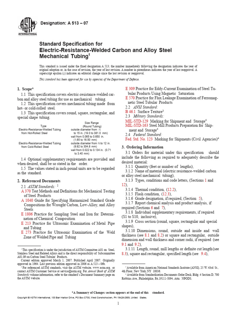 ASTM A513 Electric-Resistance-Welded Carbon and Alloy Steel | PDF ...