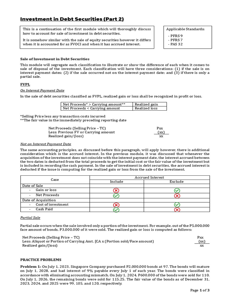 Module 4. Investment in Debt Securities Sale Forupload | PDF ...