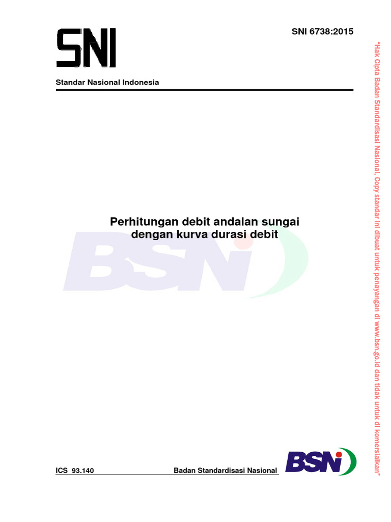 SNI-6738-2015 - Perhitungan Debit Andalan Sungai Dengan Kurva Durasi Debit | PDF