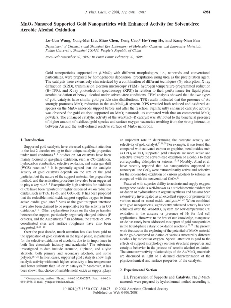 MnO2 Nanorods Enhance Gold Catalysis | PDF | Catalysis | X Ray ...