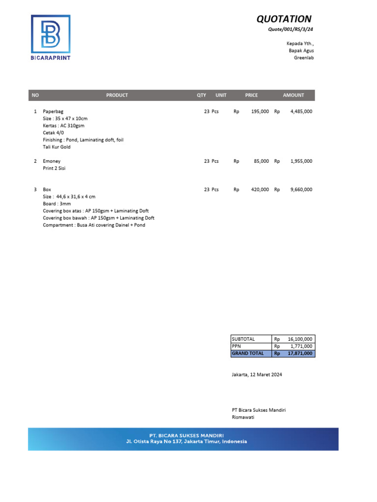 Quotation Greenlab 12.03.24 | PDF