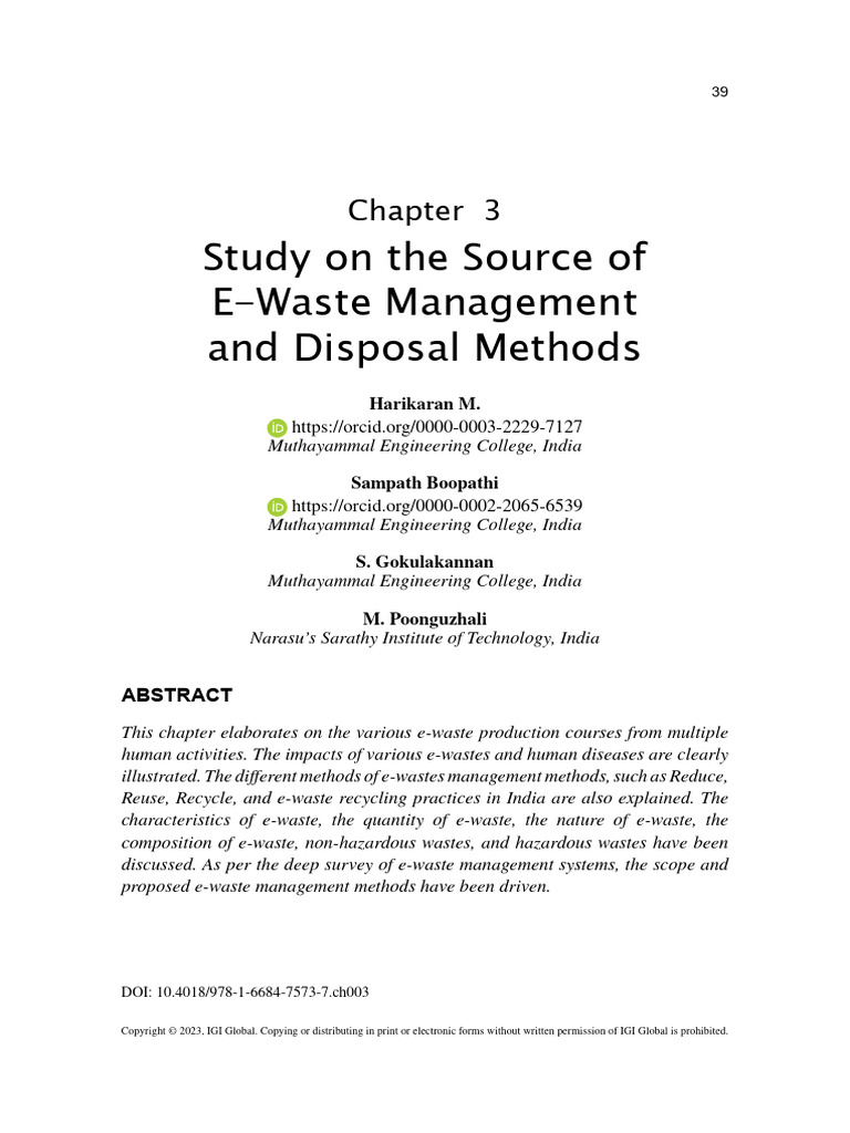 Study On The Source of E Waste Management and Disposal Methods | PDF ...