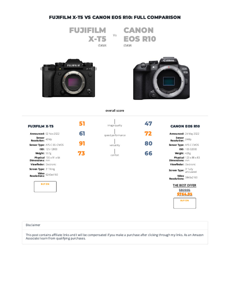 Fujifilm X-T5 Vs Canon EOS R10d | PDF | Autofocus | Canon Eos