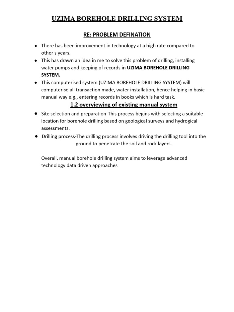UZIMA Borehole Drilling System Overview | PDF | Technology & Engineering