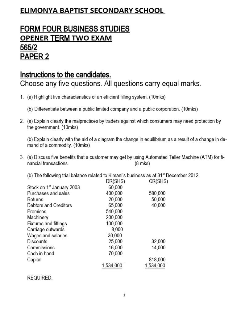 Business Studies Form Four | PDF | Stocks | Economies