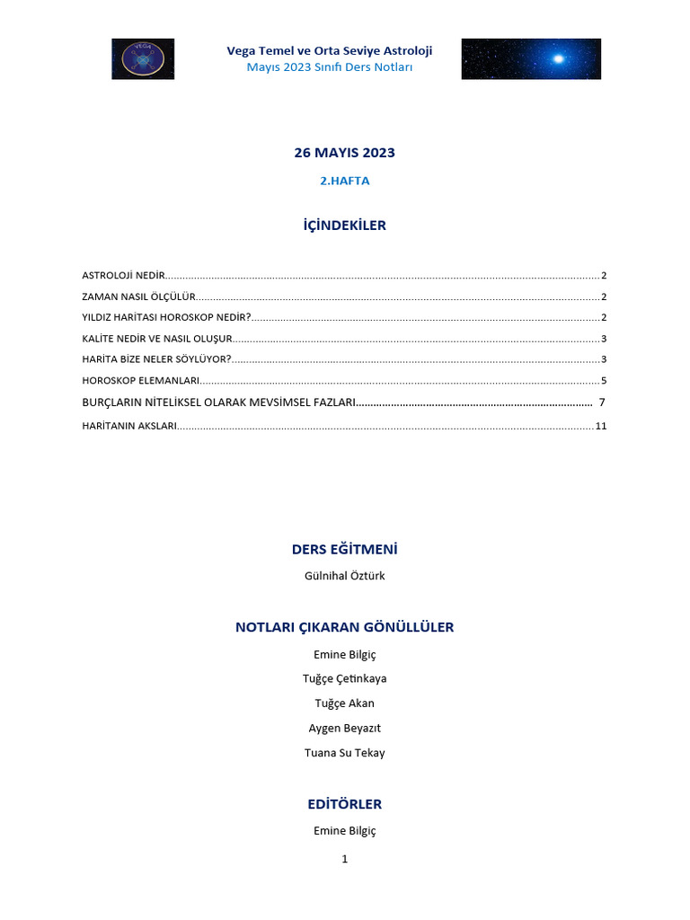 Vega 2023 Mayıs Temel Ve Orta Seviye Astroloji Ders Notları Hafta 02 | PDF