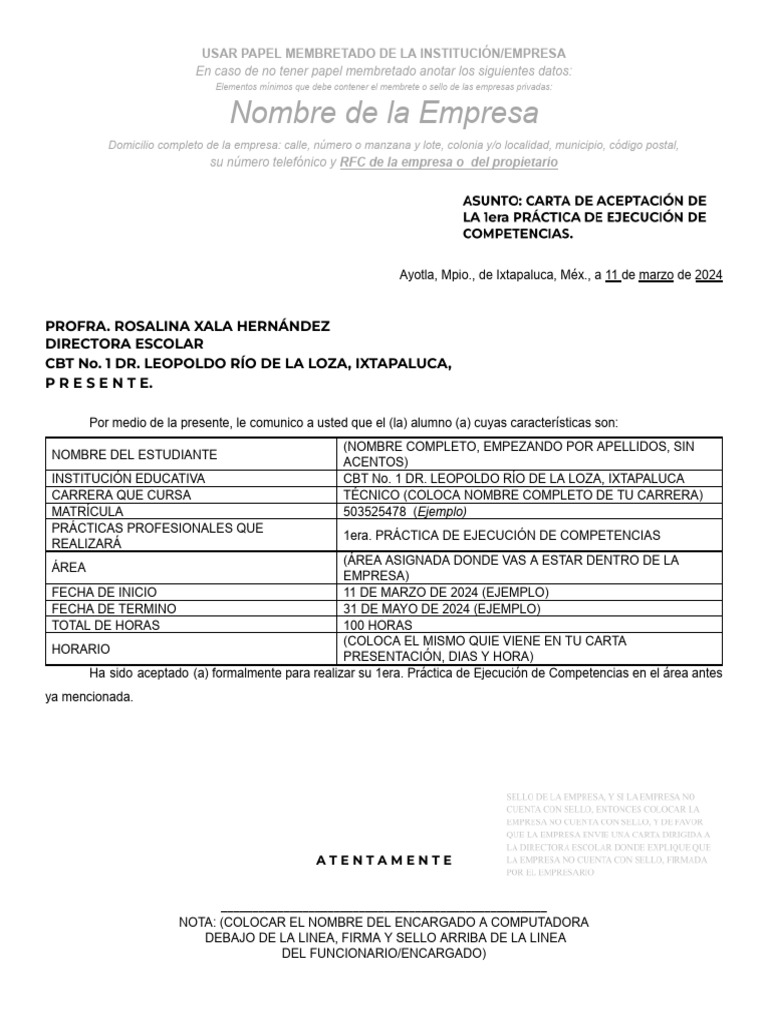 Carta de Aceptacion de 1era Pr-Ctica | PDF