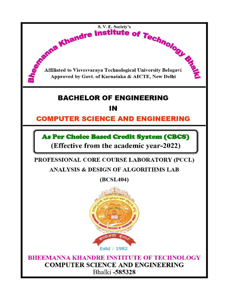 Analysis & Design of Algorithms Lab (BCSL404) | PDF
