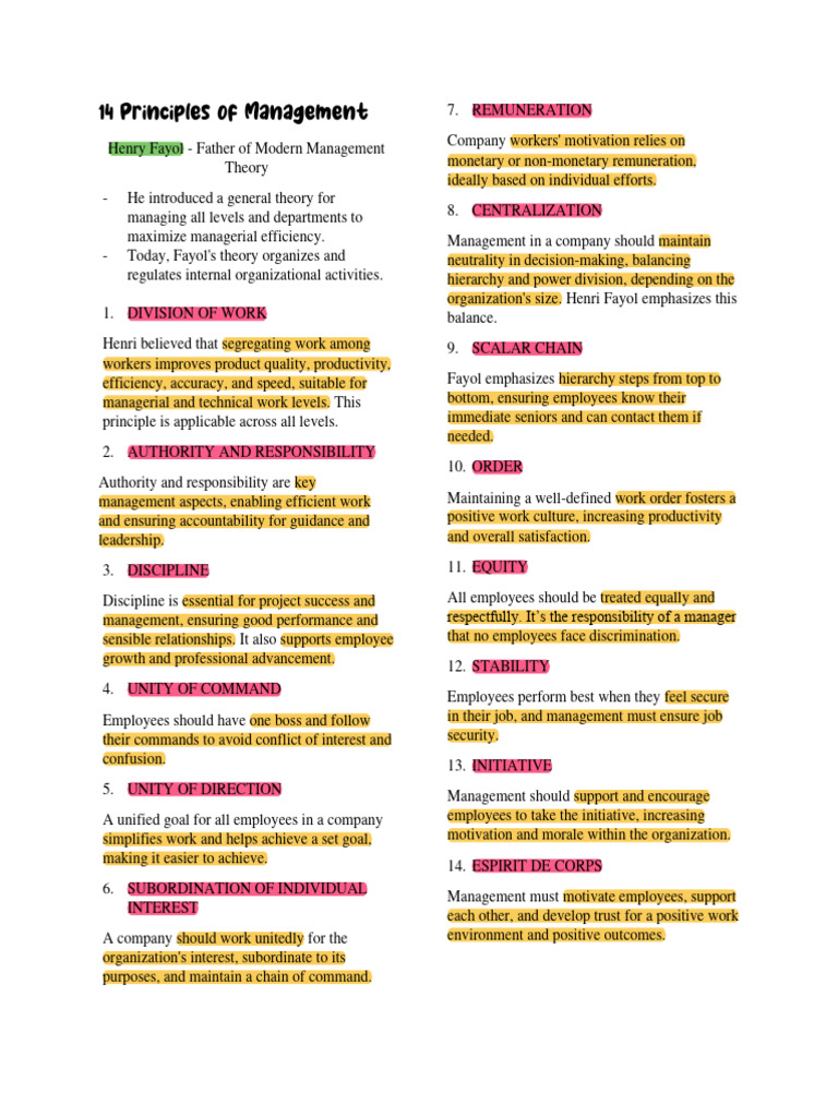 14 Key Management Principles Explained | PDF | Business | Social Psychology