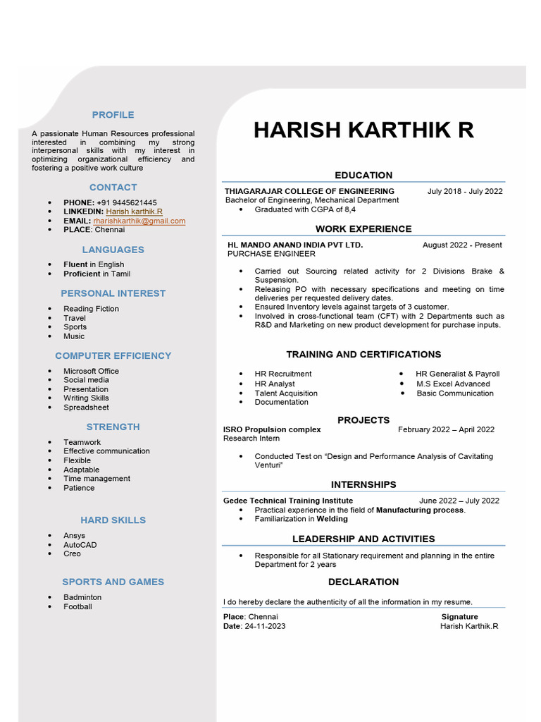 Harish Karthik R: Profile | PDF | Business