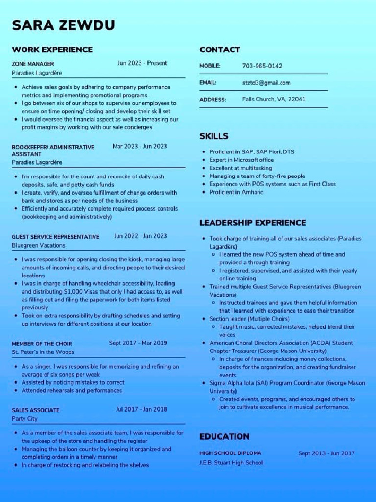 Sara Zewdu's Resume | PDF