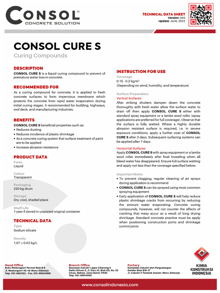 TDS Consol Cure S | PDF | Concrete | Water