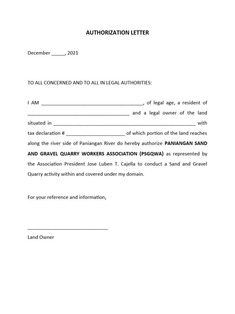 Authorization Letter (Quarry) | PDF