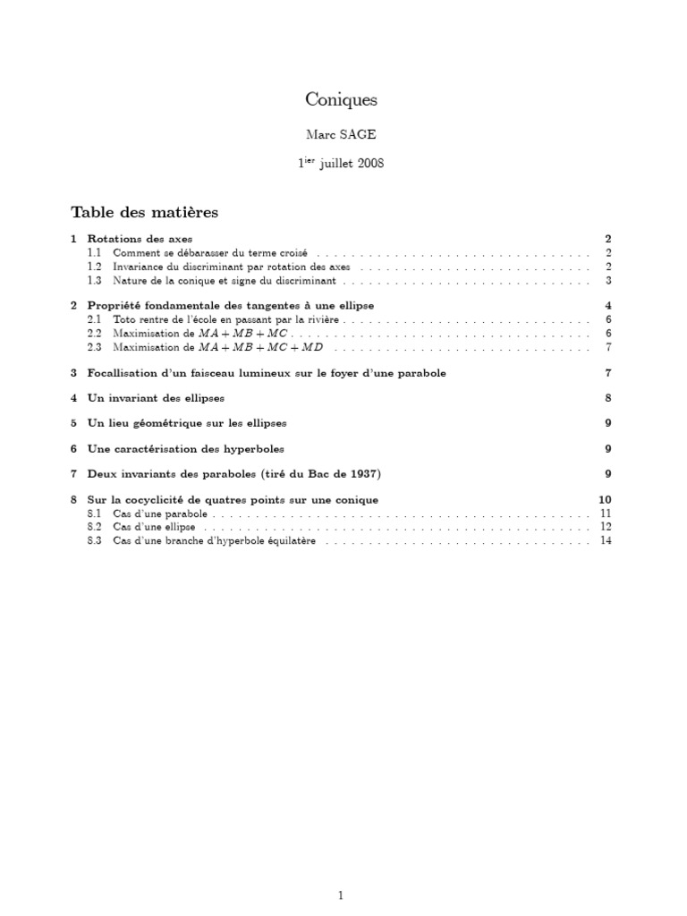 Propriétés des Coniques et Discriminant | PDF | Ellipse | Triangle