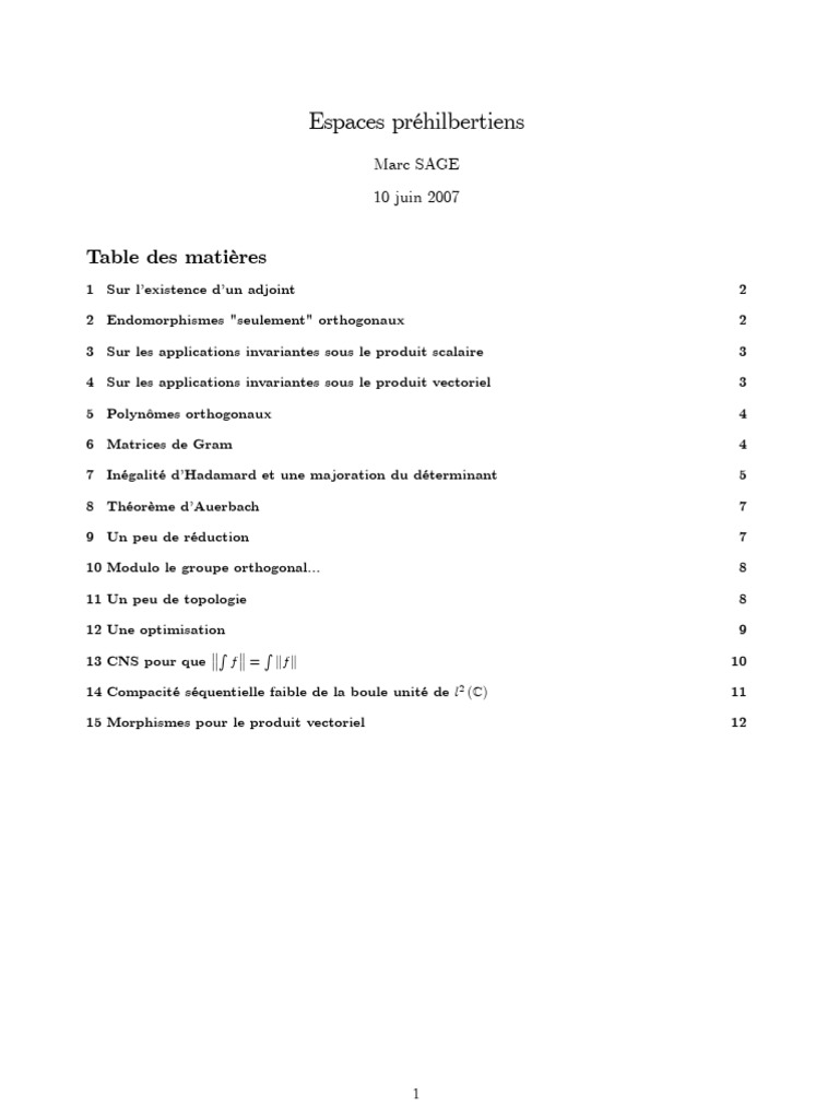 Espaces préhilbertiens et applications linéaires | PDF | Orthogonalité ...