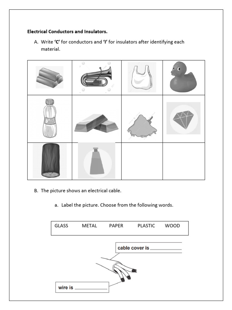 Insulators And Conductors Worksheet Conductors And Insulators Word