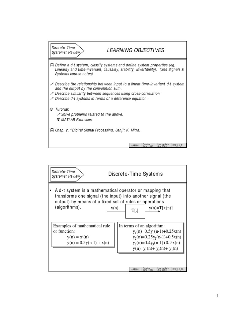 DSP Lect L2 | PDF | Convolution | Mathematical Objects