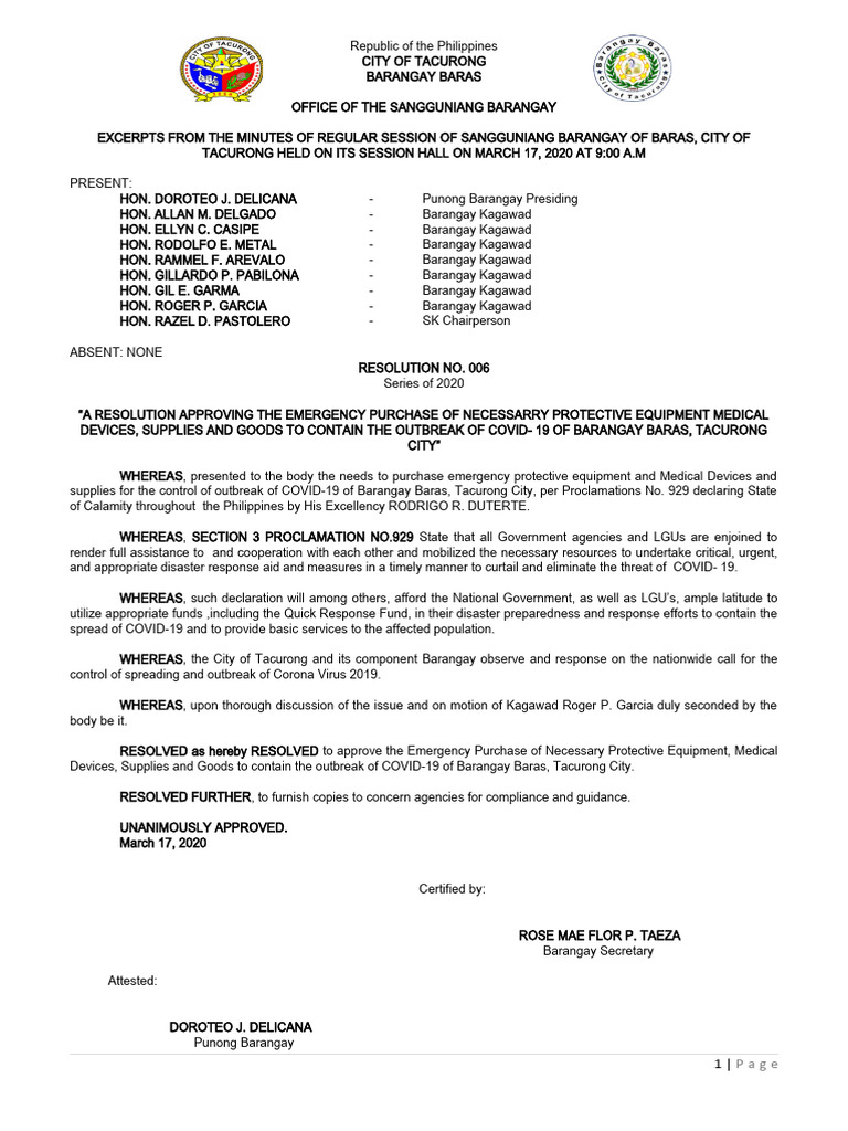 Resolution Emergency Purchase | PDF | Civil Defense | Emergency Management