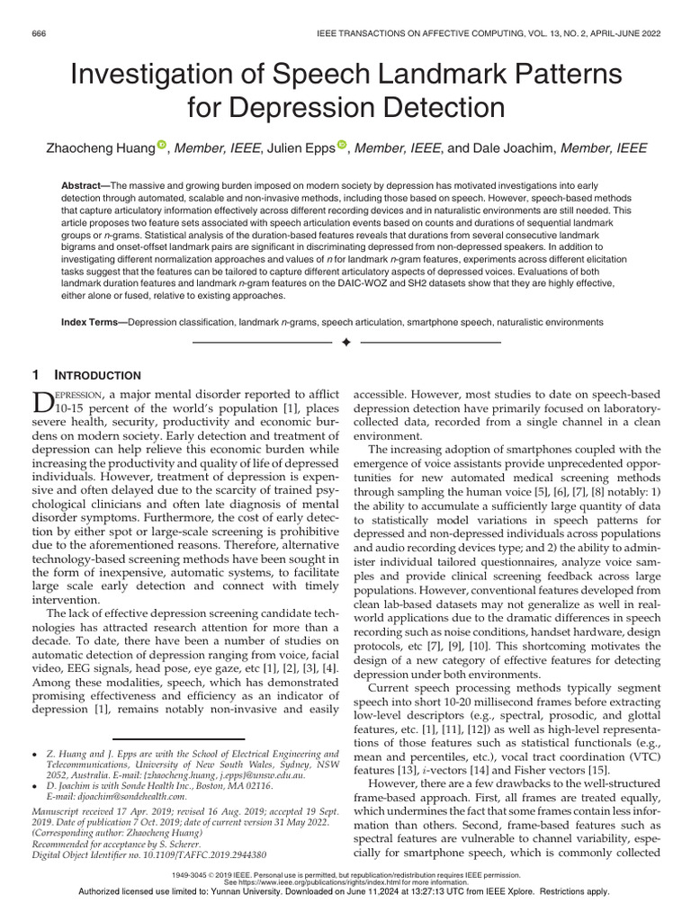 Investigation of Speech Landmark Patterns For Depression Detection ...