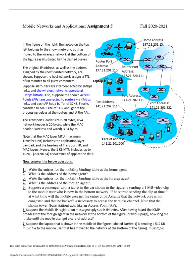 Mobile IP Assignment Fall 2020 21 Optional PDF | PDF | Computer Network ...