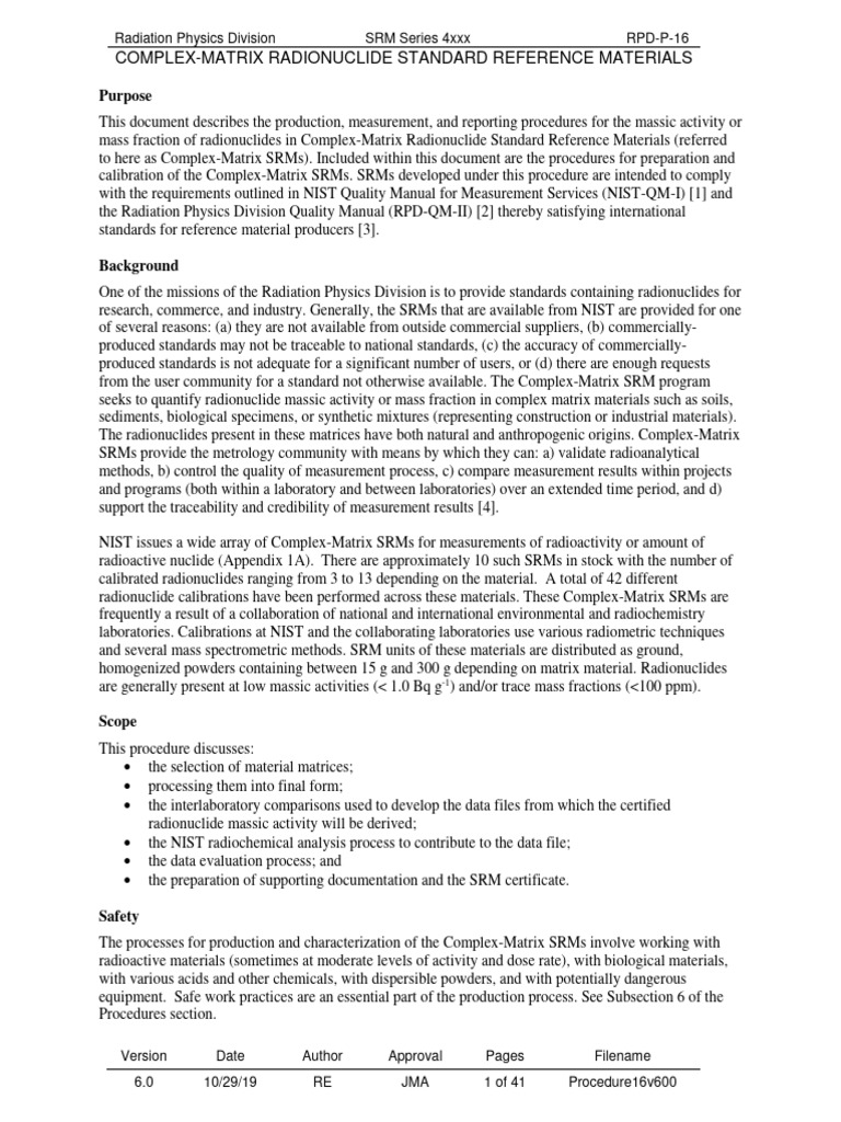 Procedure For Complex Matrix Reference Material | PDF | Calibration ...