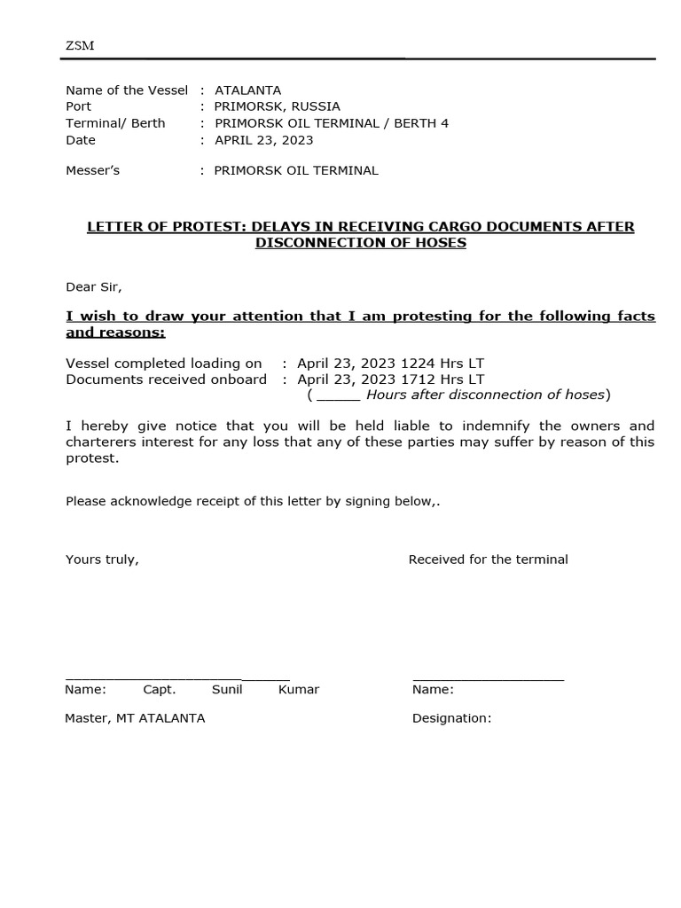 Delay in Receiving Cargo Docs - 103829 | PDF