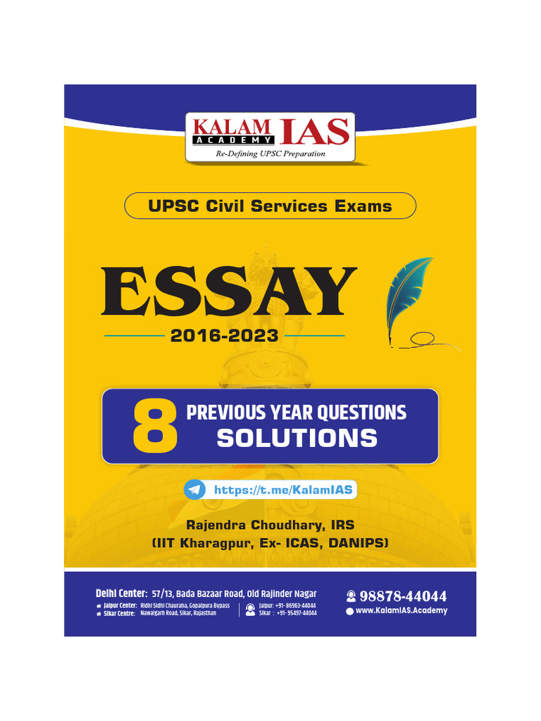 Essay PYQs Solution Booklet 8 Years 2016 To 2023 Kalam IAS Academy | PDF | Woman | Gender Equality