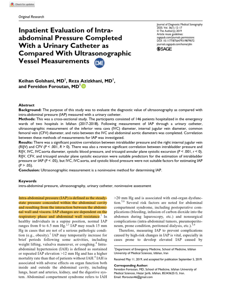 Golshani Et Al 2019 Inpatient Evaluation of Intra Abdominal Pressure ...