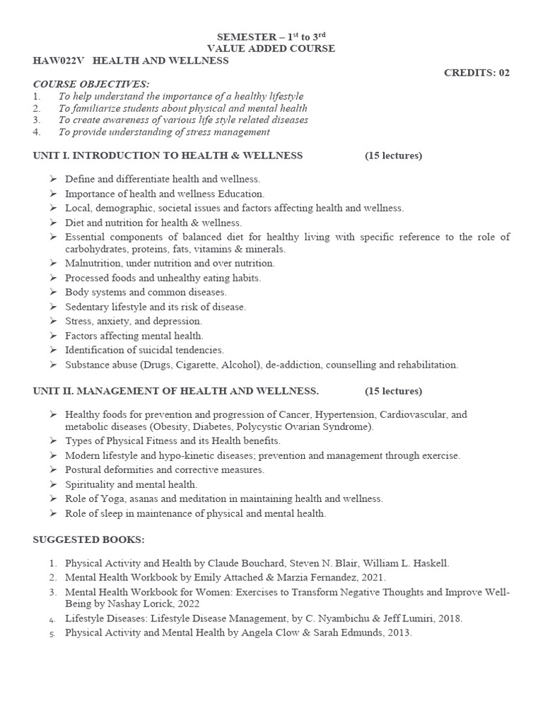 Health and Wellness VAC 1st | PDF | Mental Health | Healthy Diet