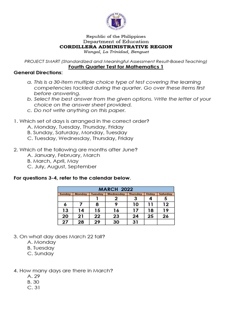 TQ - Q4 - Mathematics - 1 - Jane Ramos | PDF | Multiple Choice