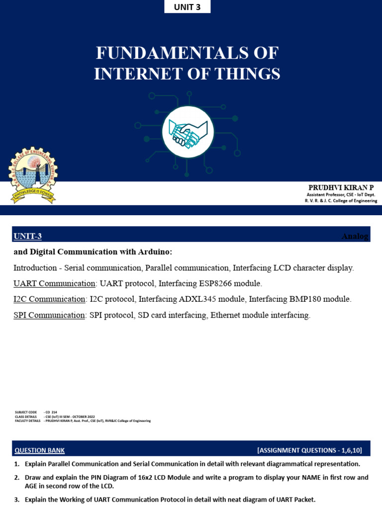 IoT - UNIT 3 Completed On 2.2.2023 (7 Classes) | PDF | Duplex (Telecommunications) | Digital Signal