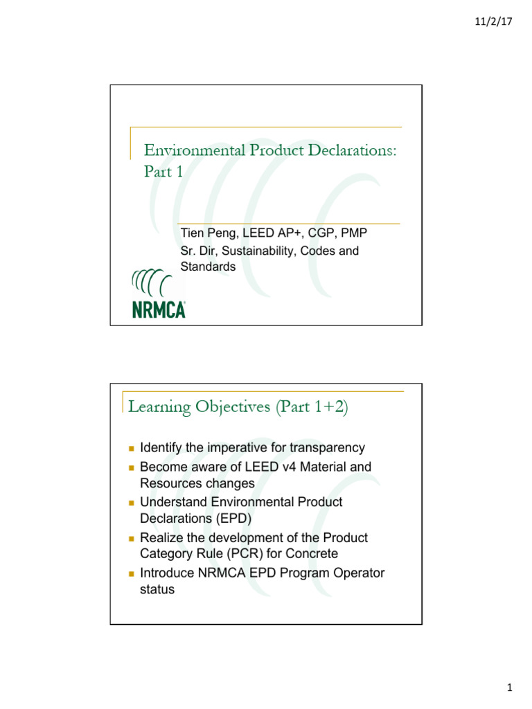 Environmental Product Declarations:: Learning Objectives (Part 1+2) | PDF | Green Building ...