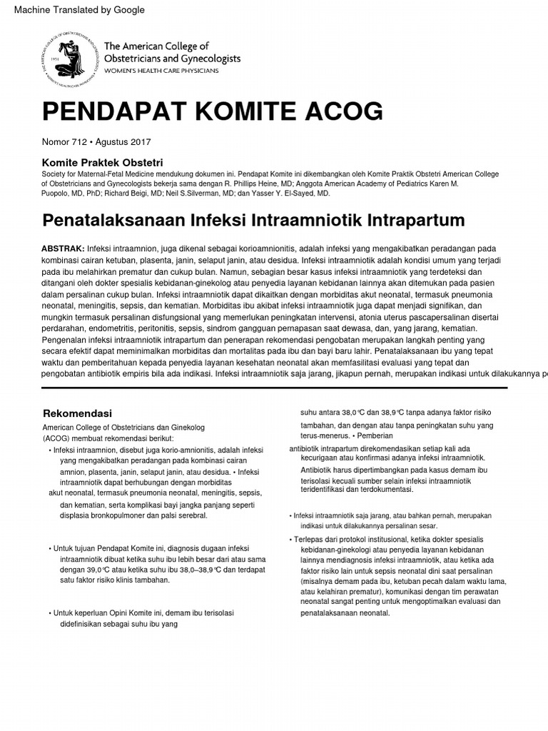 Intrapartum Management of Intraamniotic Infection | PDF | Sains ...
