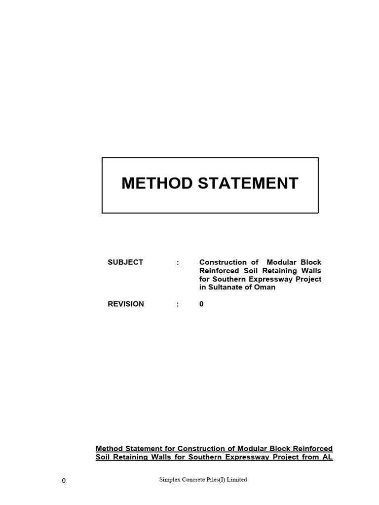 Method Statement For Modular Block Walls | PDF | Drainage | Concrete