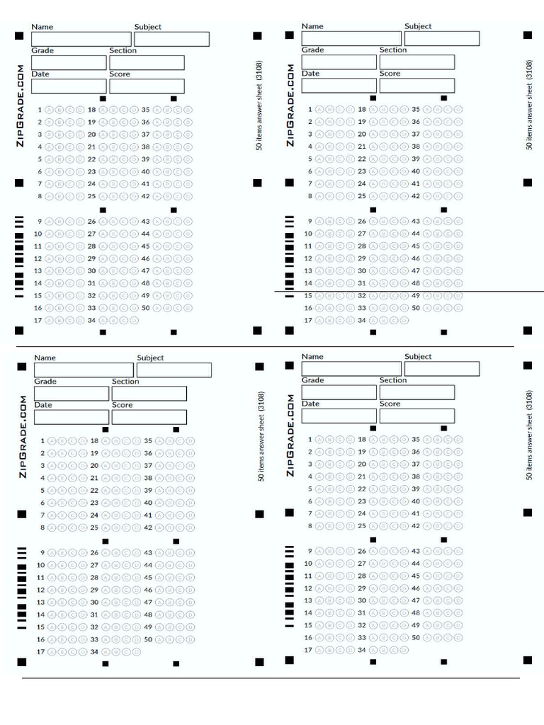ANSWER SHEET 50 Items No Logo | PDF